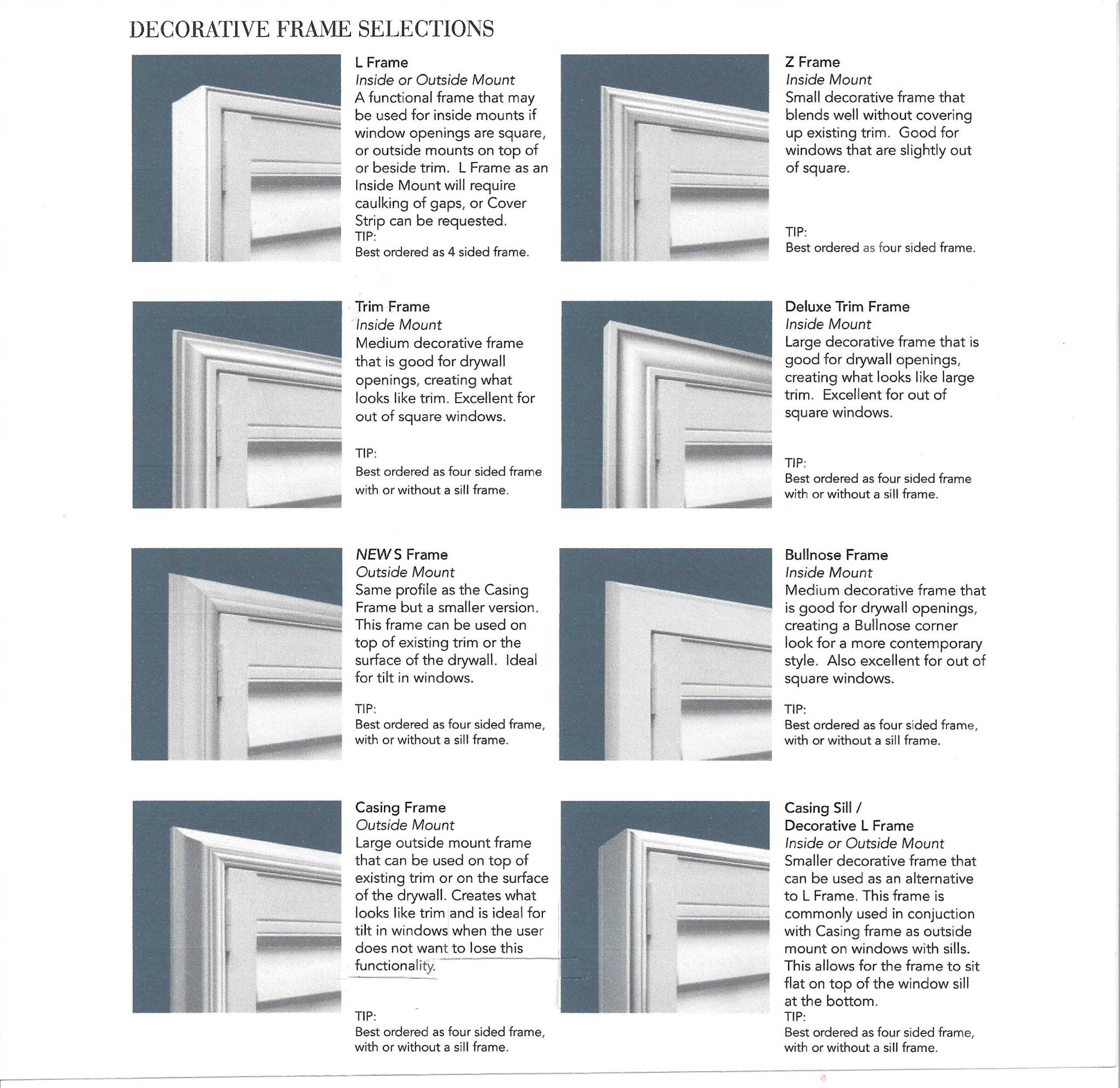 Mounting Frame Styles | Shutter Frames | Riverwood Shutters